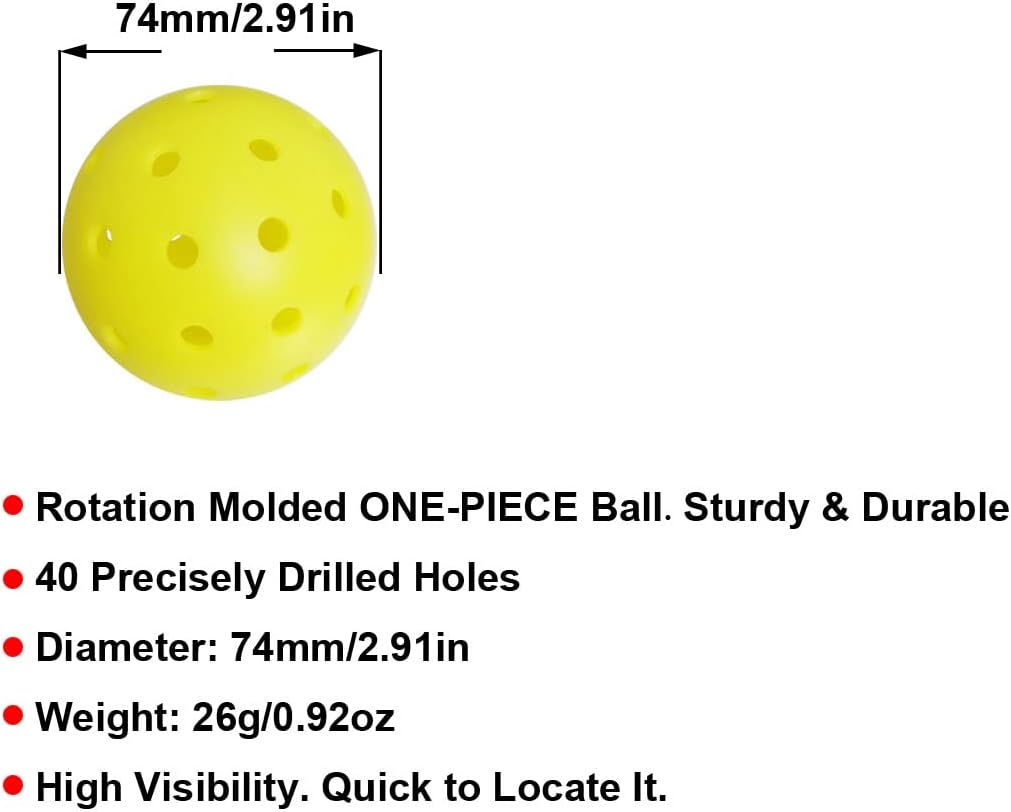 TIANYOU Outdoor Pickleball Rotation Molded ONE-Piece Pickle Ball 40 ...
